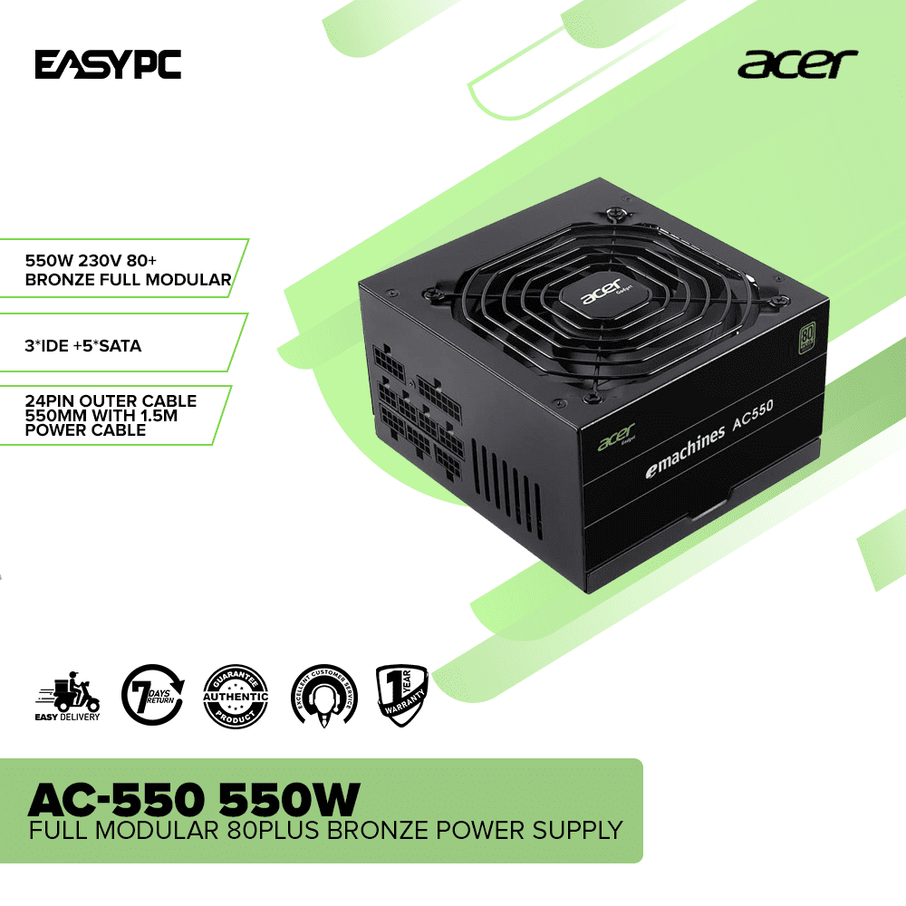 Acer AC-550 550w Full Modular 80plus Bronze Power Supply – EasyPC