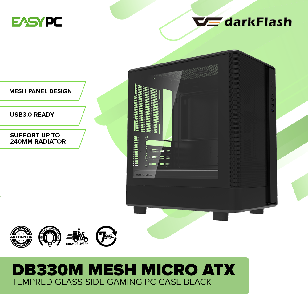 DarkFlash DB330M Mesh Micro ATX Tempred Glass Side Gaming PC Case Blac – EasyPC