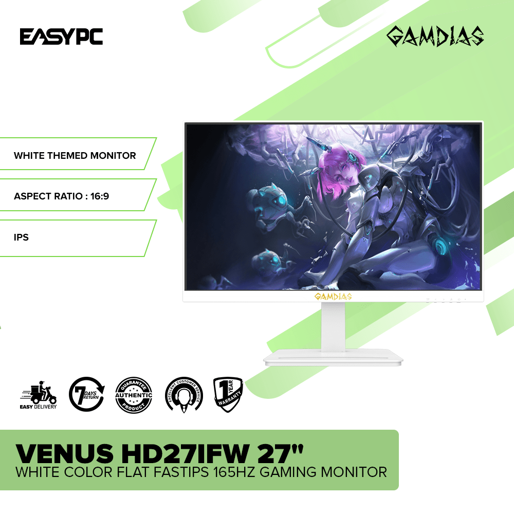 GAMDIAS VENUS HD27IFW 27" White color Flat FastIPS 165Hz Gaming Monito – EasyPC