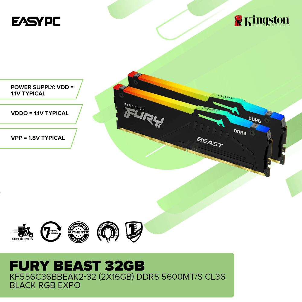 Kingston Fury Beast KF556C36BBEAK2-32 32GB (2x16GB) DDR5 5600MT/s CL36 – EasyPC