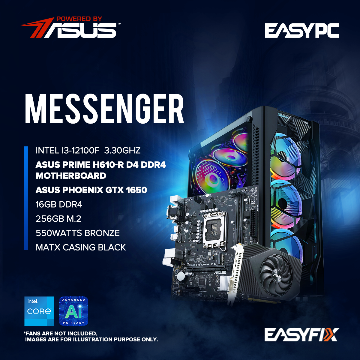 Messenger Asus H610-R | ASUS GTX 1650 | Core i3-12100F – EasyPC