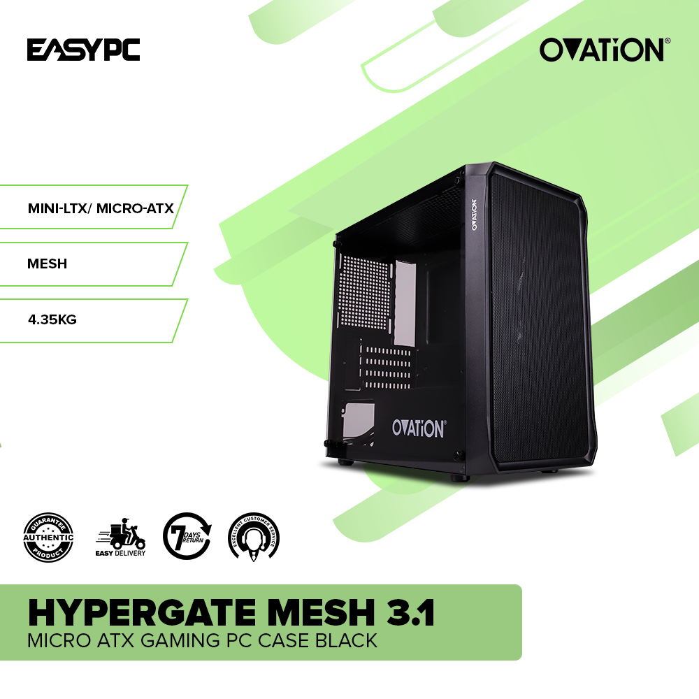 Ovation Hypergate Mesh 3.1 Micro ATX Gaming PC Case Black – EasyPC