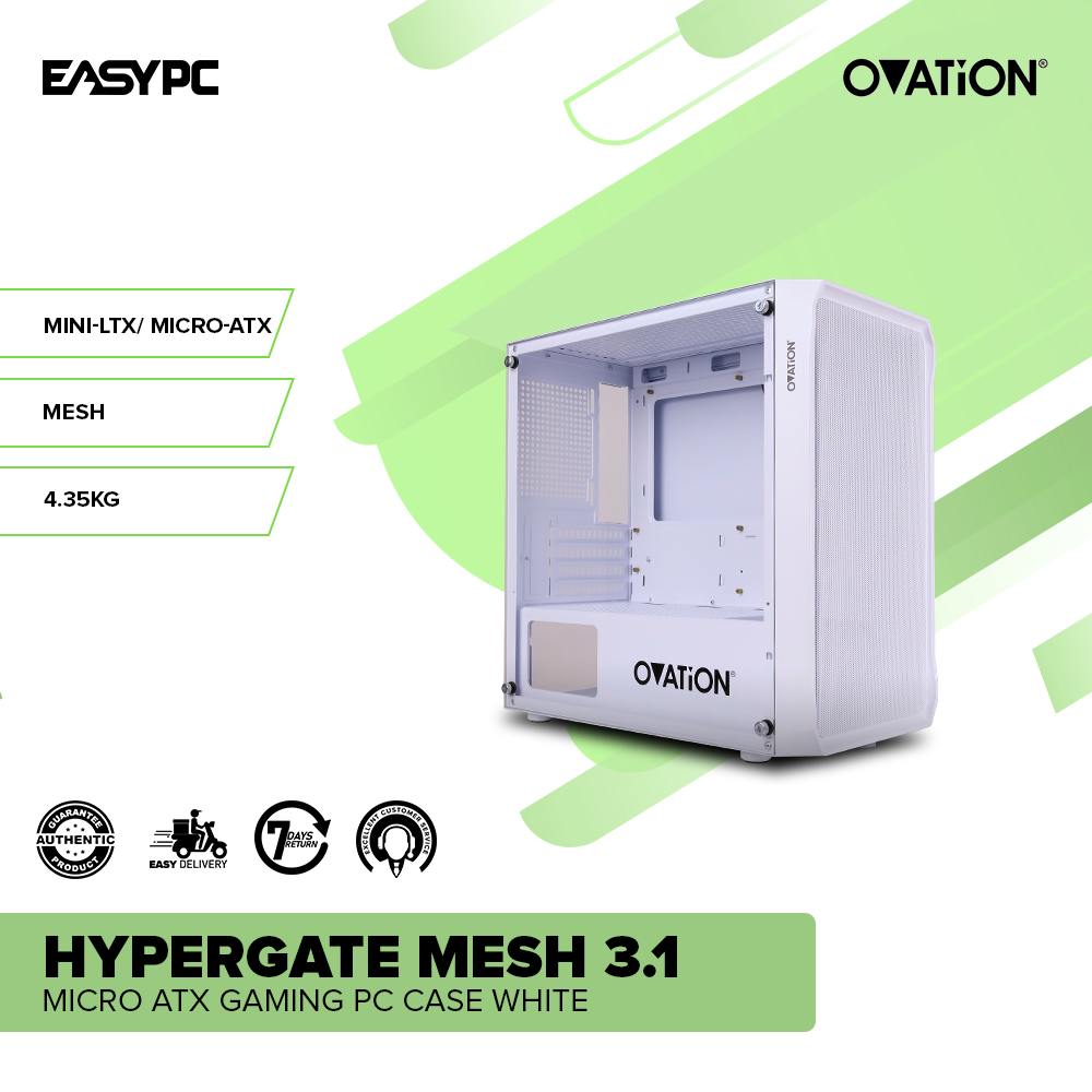 Ovation Hypergate Mesh 3.1 Micro ATX Gaming PC Case White – EasyPC