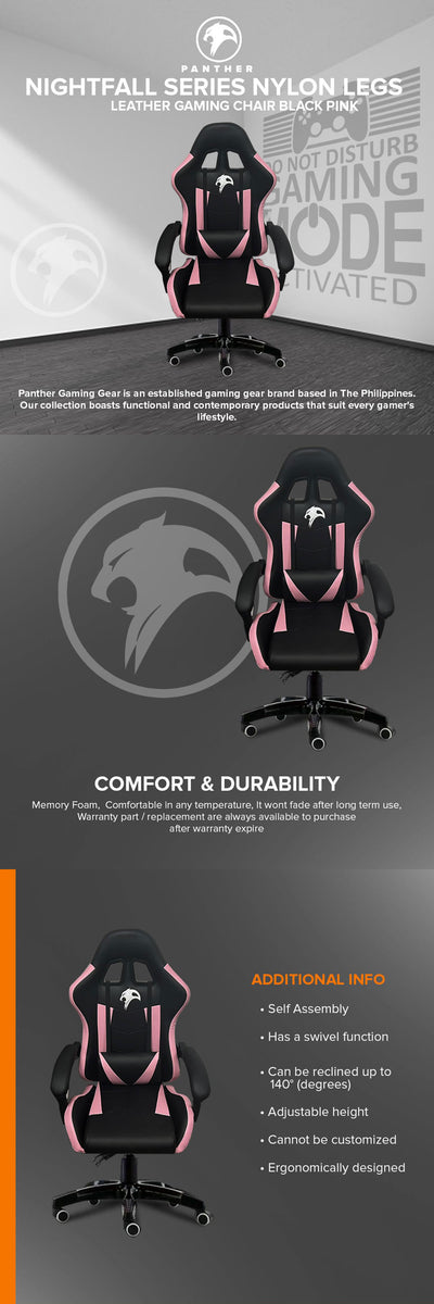 Panther Nightfall Series Nylon Legs Leather Gaming Chair Black Pink ...