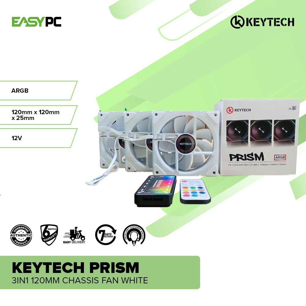 Keytech PRISM 3in1 120mm Chassis Fan White – EasyPC