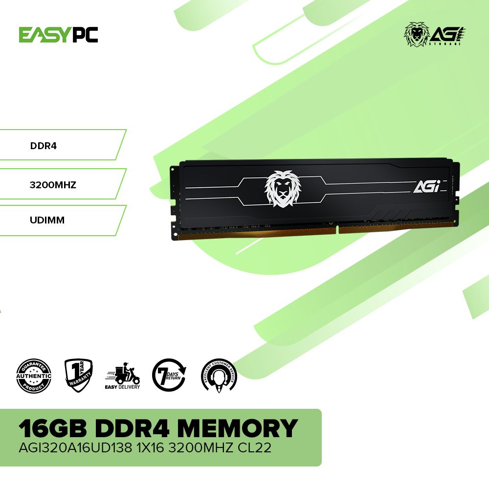AGI AGI320A16UD138 16GB 1x16 3200MHz DDR4 Memory CL22 RAM – EasyPC