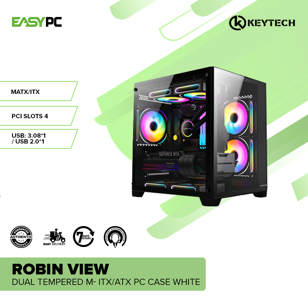 Keytech Robin View Dual Tempered M- ITX/ATX PC Case Black – EasyPC