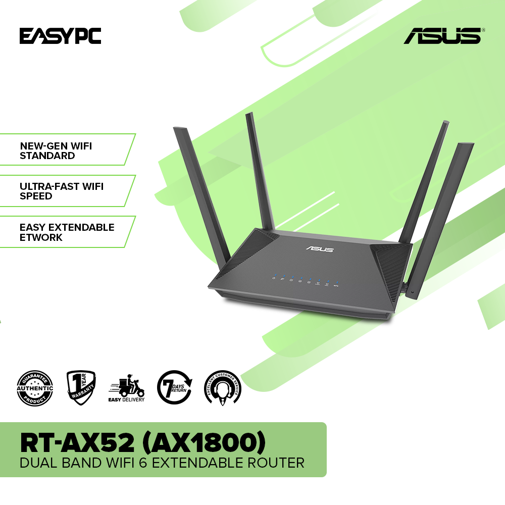 ASUS RT-AX52 (AX1800) Dual Band WiFi 6 Extendable Router – EasyPC