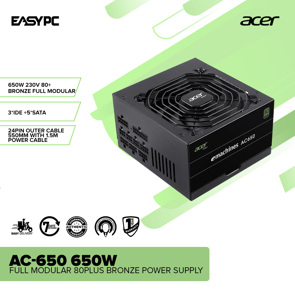 Acer AC-650 650w Full Modular 80plus Bronze Power Supply – EasyPC