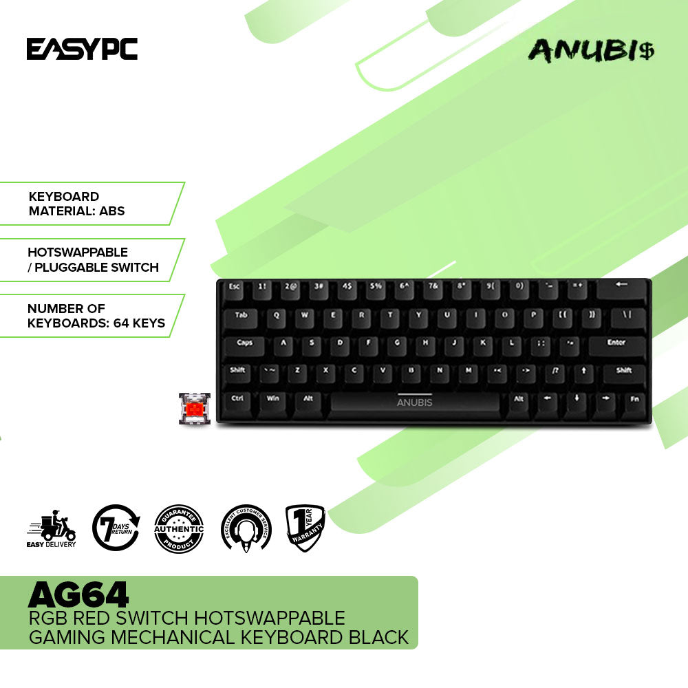 Anubis AG64 RGB Red switch Hotswappable Gaming Mechanical Keyboard Bla ...