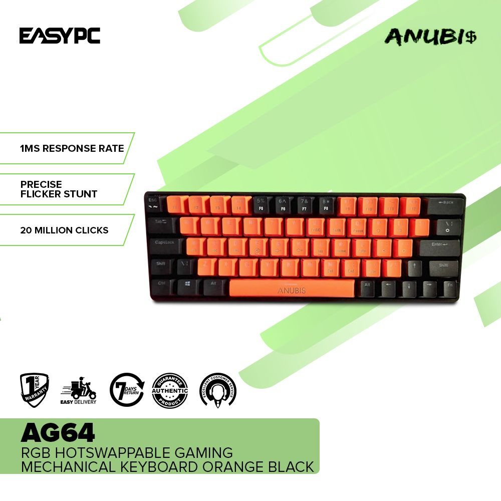 Anubis AG64 RGB Hotswappable Gaming Mechanical Keyboard Orange Black ...