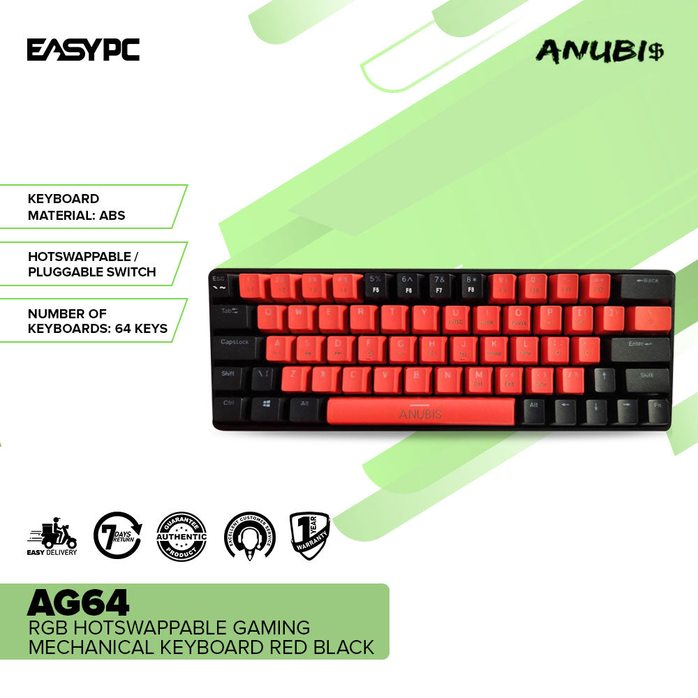 Anubis AG64 RGB Hotswap Mechanical Keyboard Red/Black – EasyPC