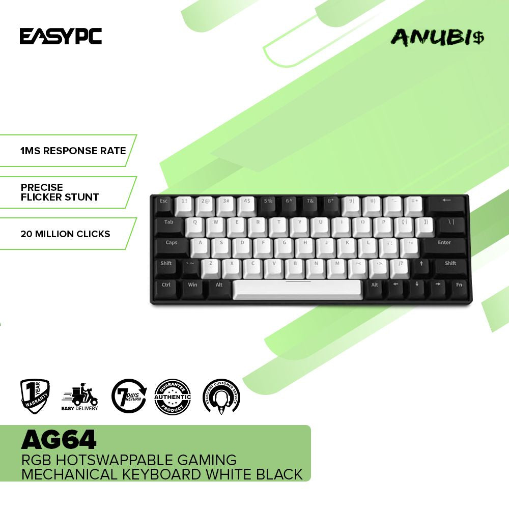 Anubis AG64 RGB Hotswappable Gaming Mechanical Keyboard White Black ...