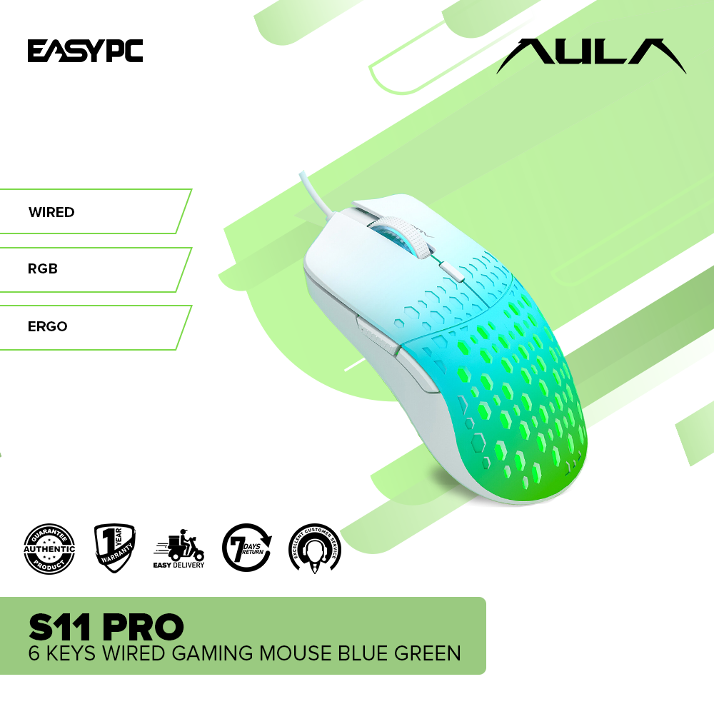 Aula S11 PRO 6 Keys Wired Gaming Mouse Blue Green – EasyPC