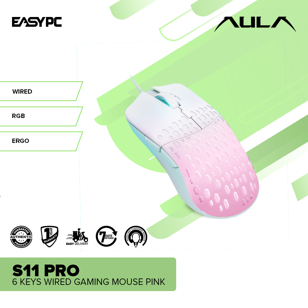 Aula S11 PRO 6 Keys Wired Gaming Mouse Pink – EasyPC