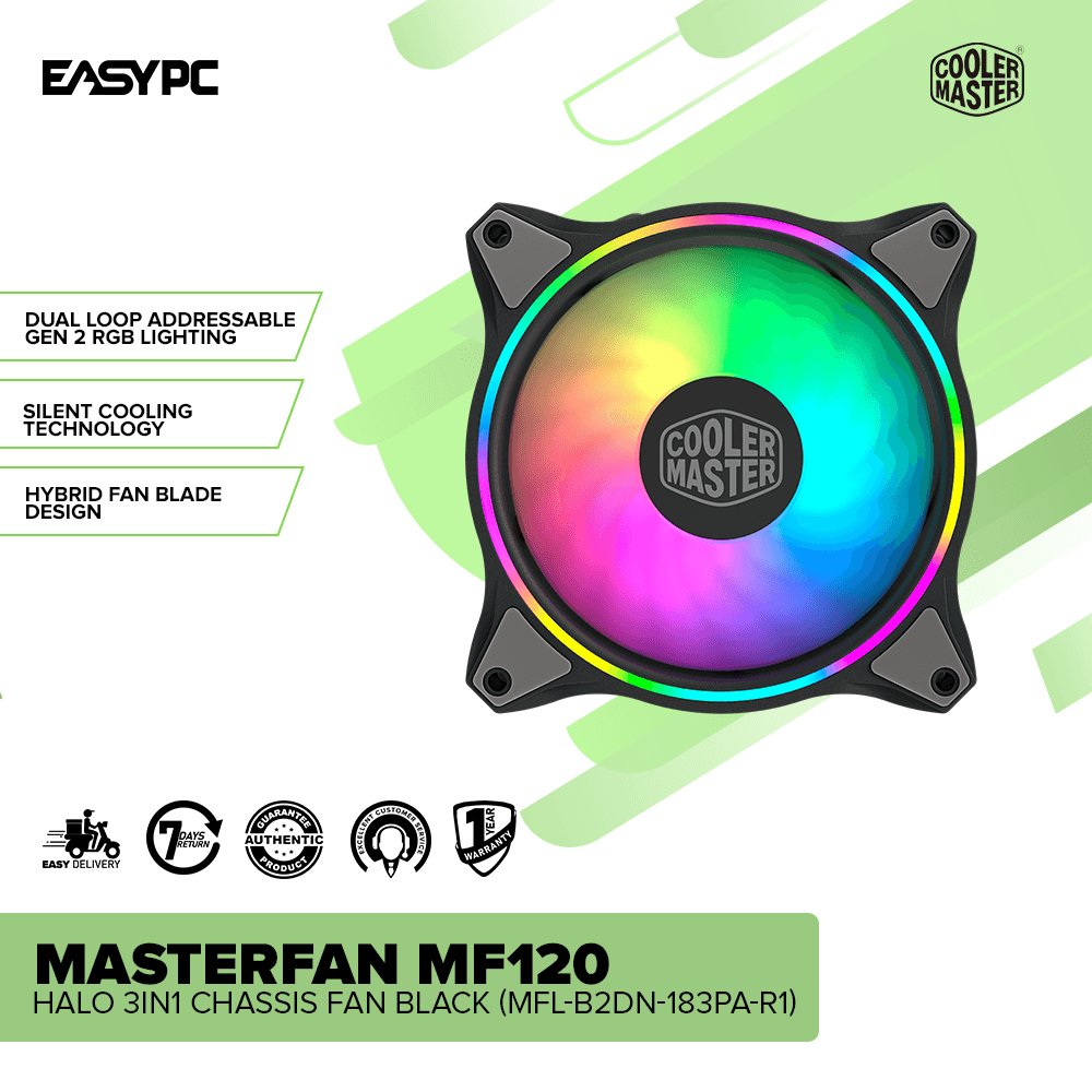 COOLERMASTER MASTERFAN MF120 HALO 3IN1 Chassis Fan Black (MFL-B2DN-183 ...