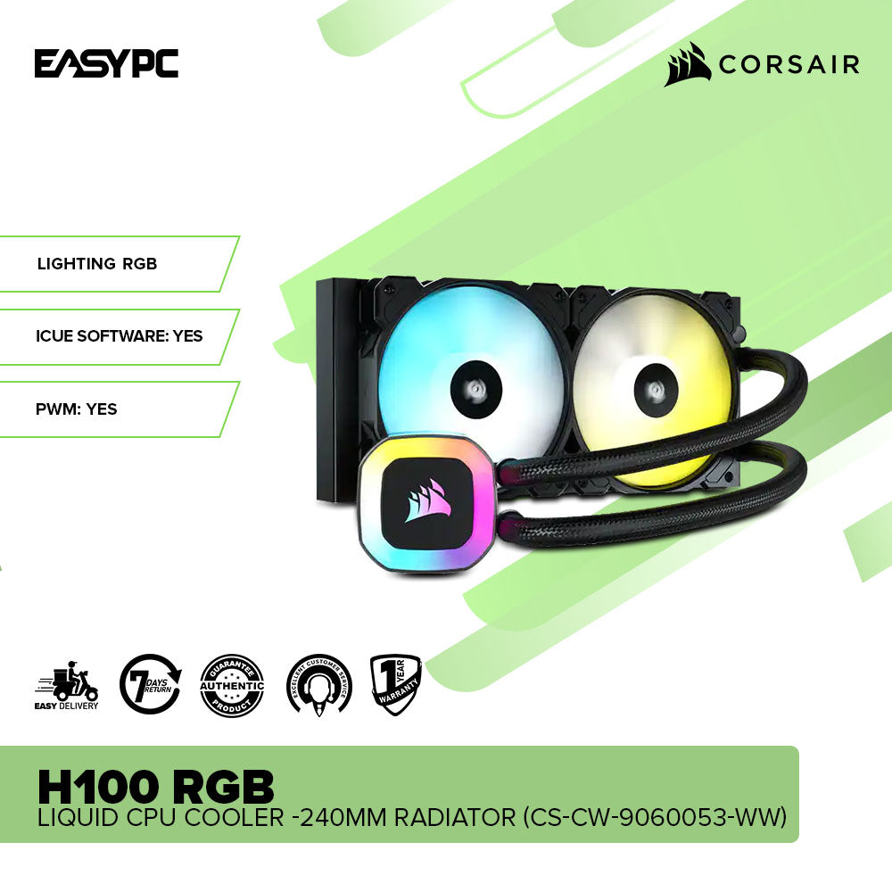 CORSAIR H100 RGB LIQUID CPU COOLER -240MM RADIATOR (CS-CW-9060053-WW ...