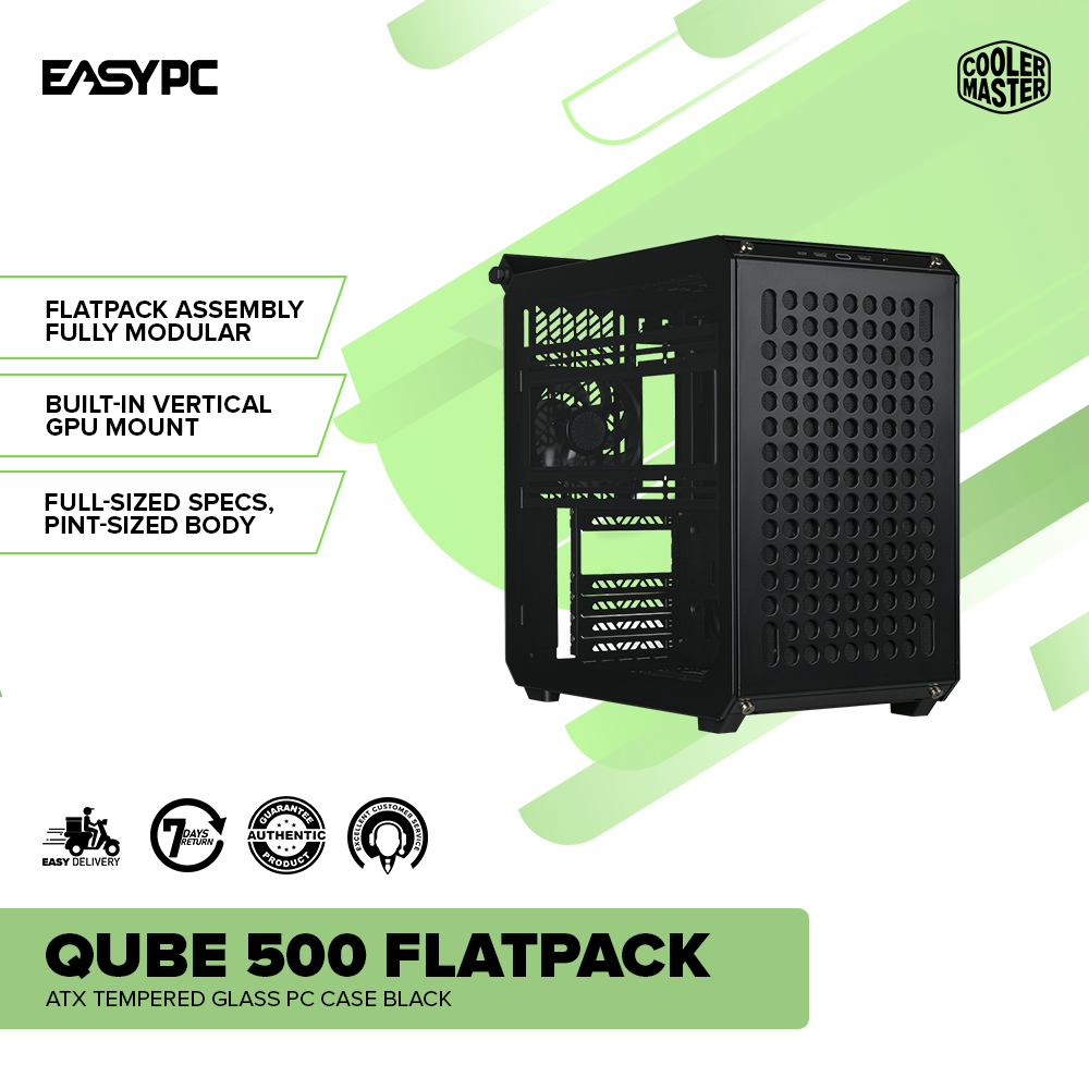 CoolerMaster Qube 500 FlatPack ATX Tempered Glass PC Case Black – EasyPC