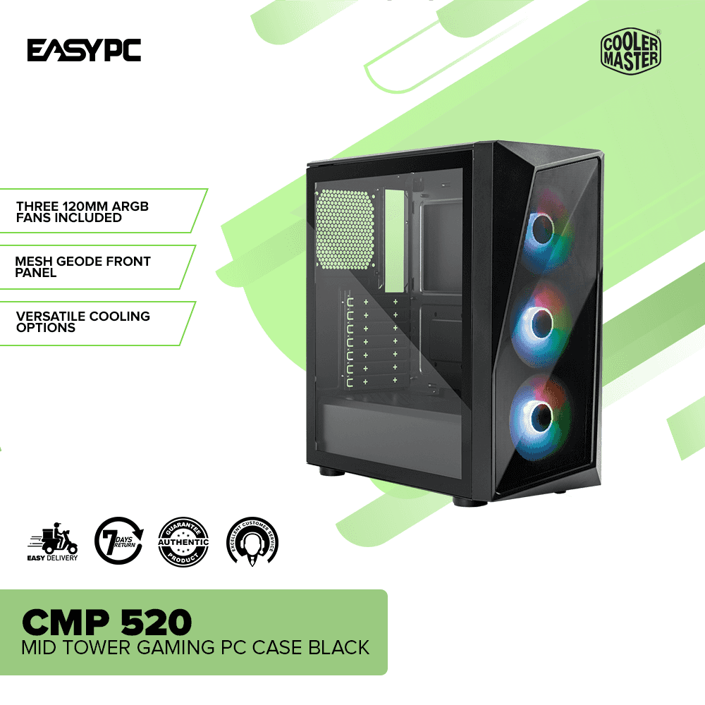 Coolermaster CMP 520 Mid Tower Gaming PC Case Black – EasyPC
