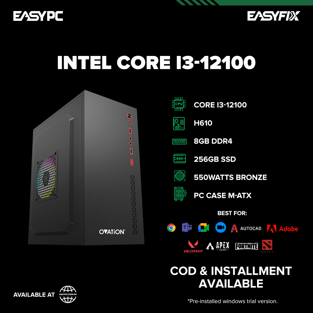 Core i3 12100 / H610 / 8GB DDR4 / 256GB SSD / PC Case M-ATX with 700W ...