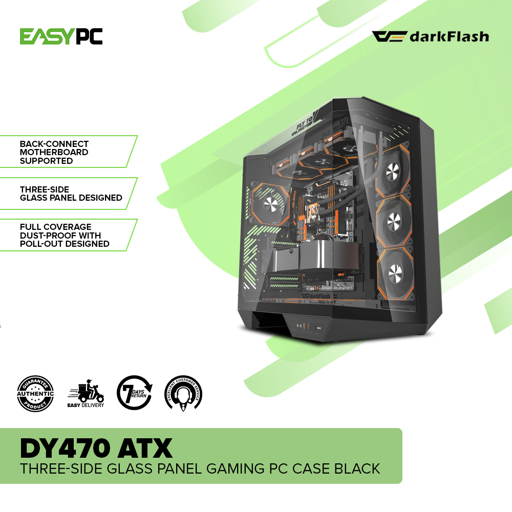 DarkFlash DY470 ATX Three-Side Glass Panel Gaming PC Case Black – EasyPC