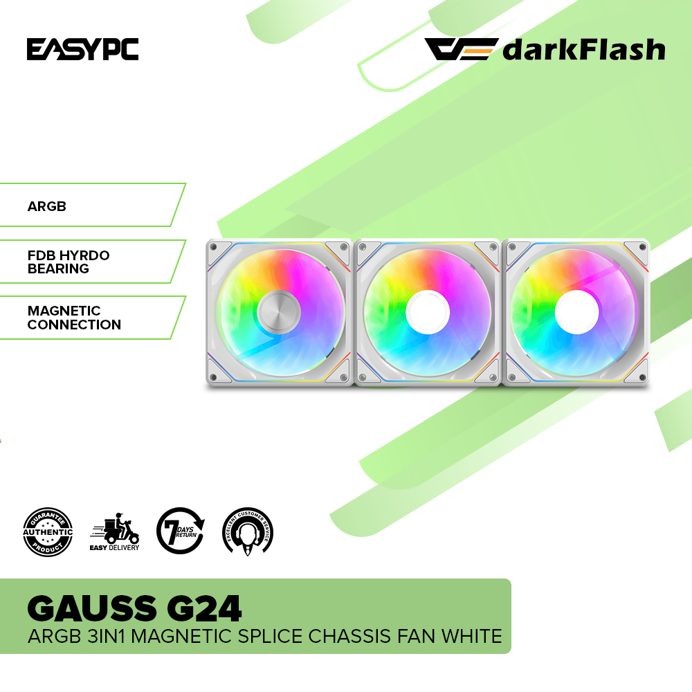 DarkFlash GAUSS G24 ARGB 3in1 Magnetic Splice Chassis Fan White – EasyPC