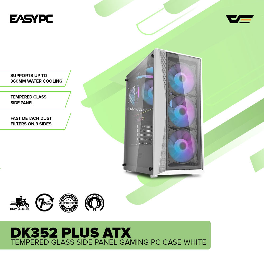 DarkFlash DK352 Plus ATX Tempered Glass Side Panel Gaming PC Case Whit ...