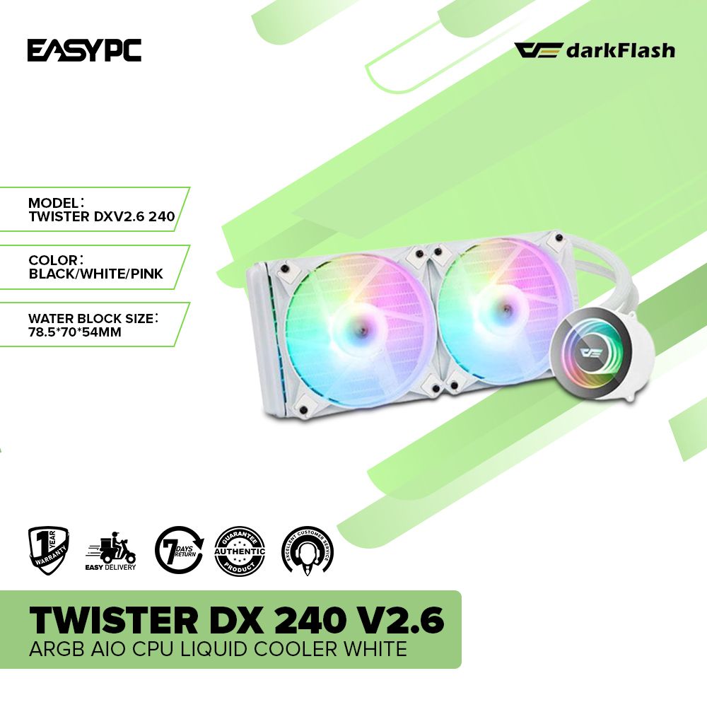 DarkFlash Twister DX 240 V2.6 ARGB AIO CPU Liquid Cooler White – EasyPC
