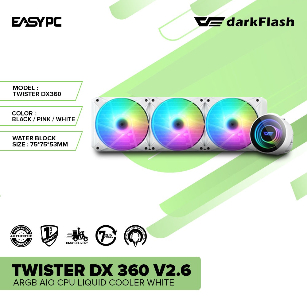 DarkFlash Twister DX 360 V2.6 ARGB AIO CPU Liquid Cooler White – EasyPC