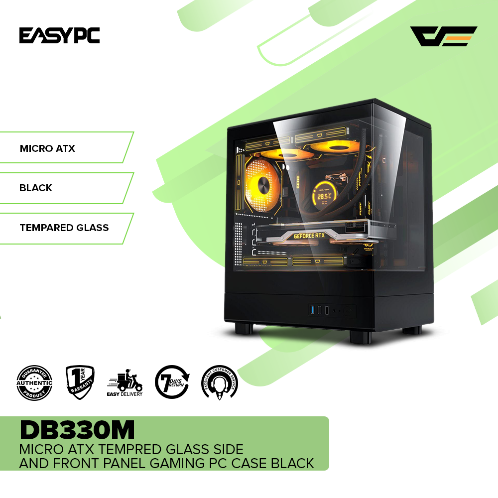 DarkFlash DB330M Micro ATX Tempred Glass Side and Front Panel Gaming P ...