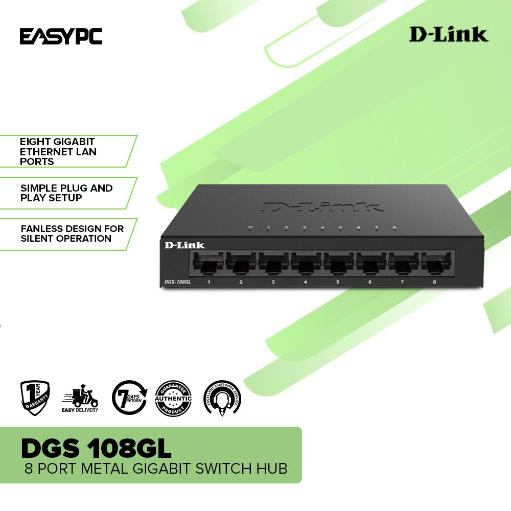 Dlink DGS 108GL 8 Port Metal Gigabit Switch Hub – EasyPC
