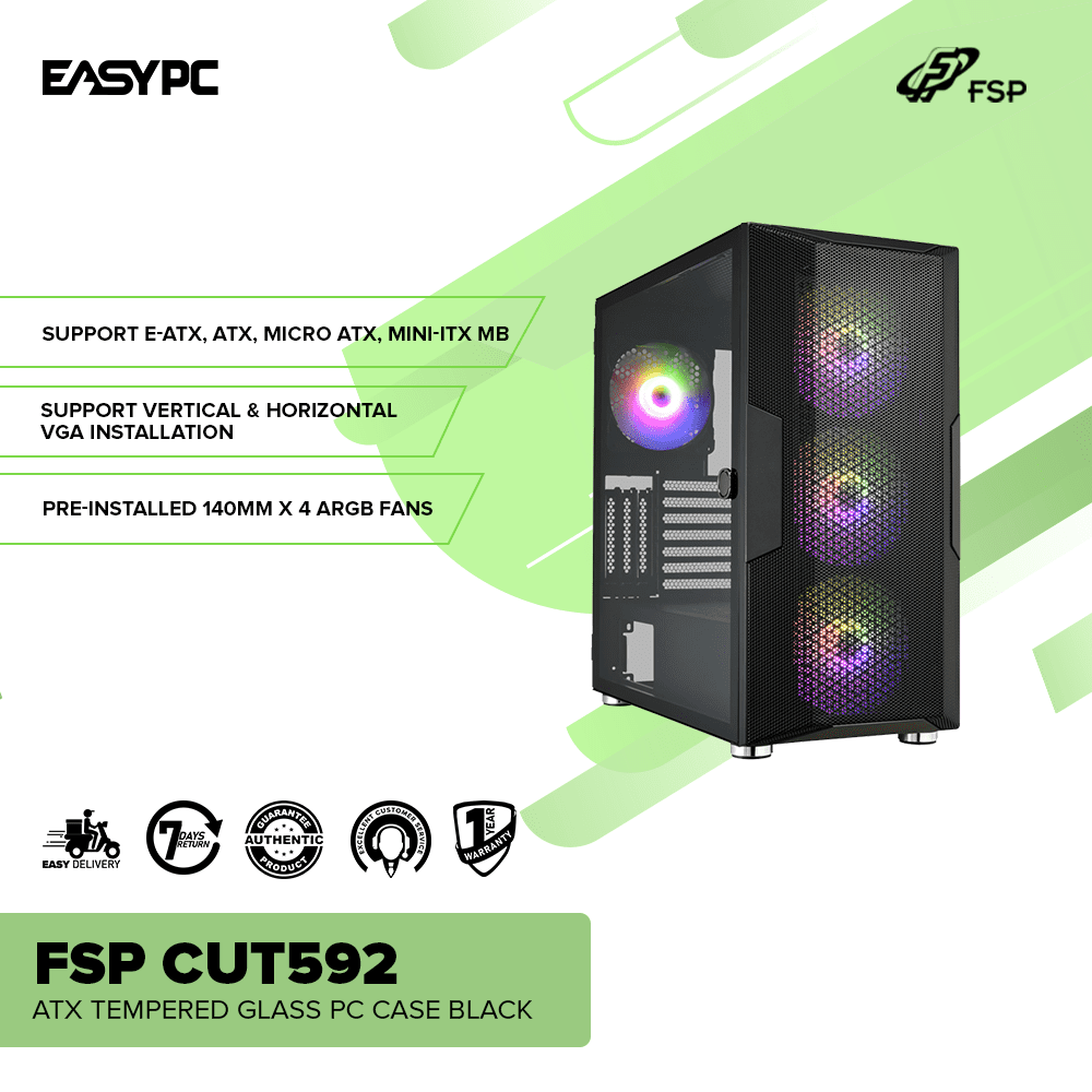 FSP CUT592 ATX Tempered Glass PC Case Black – EasyPC