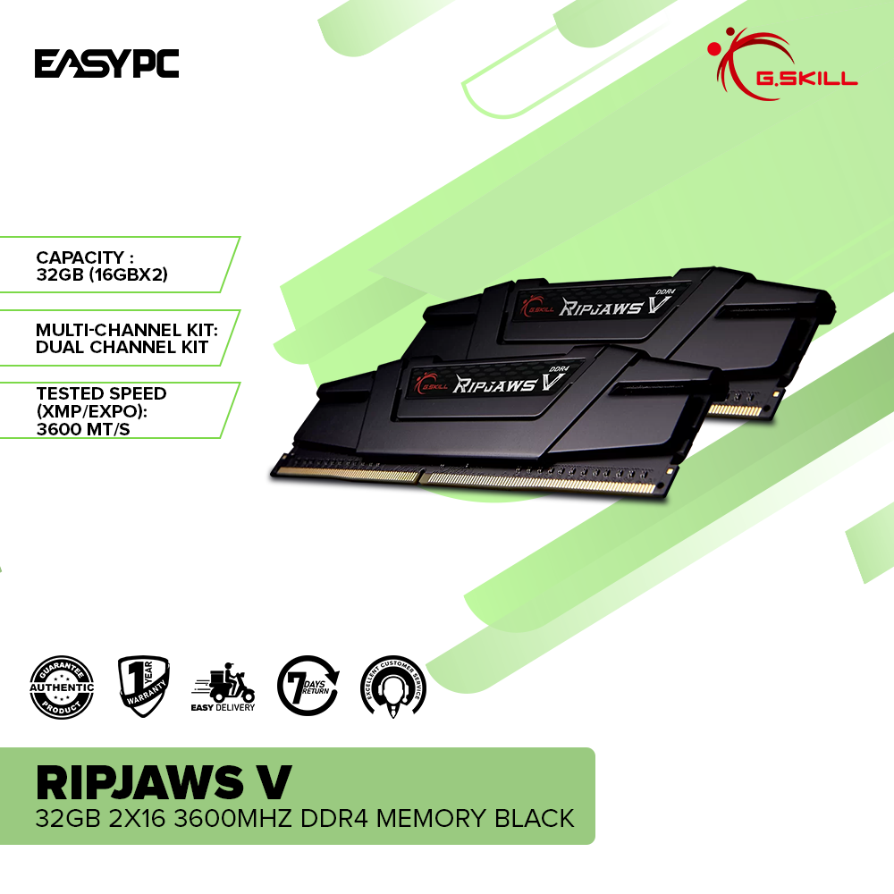 G.Skill Ripjaws V 32gb 2x16 3600mhz Ddr4 Memory Black – EasyPC
