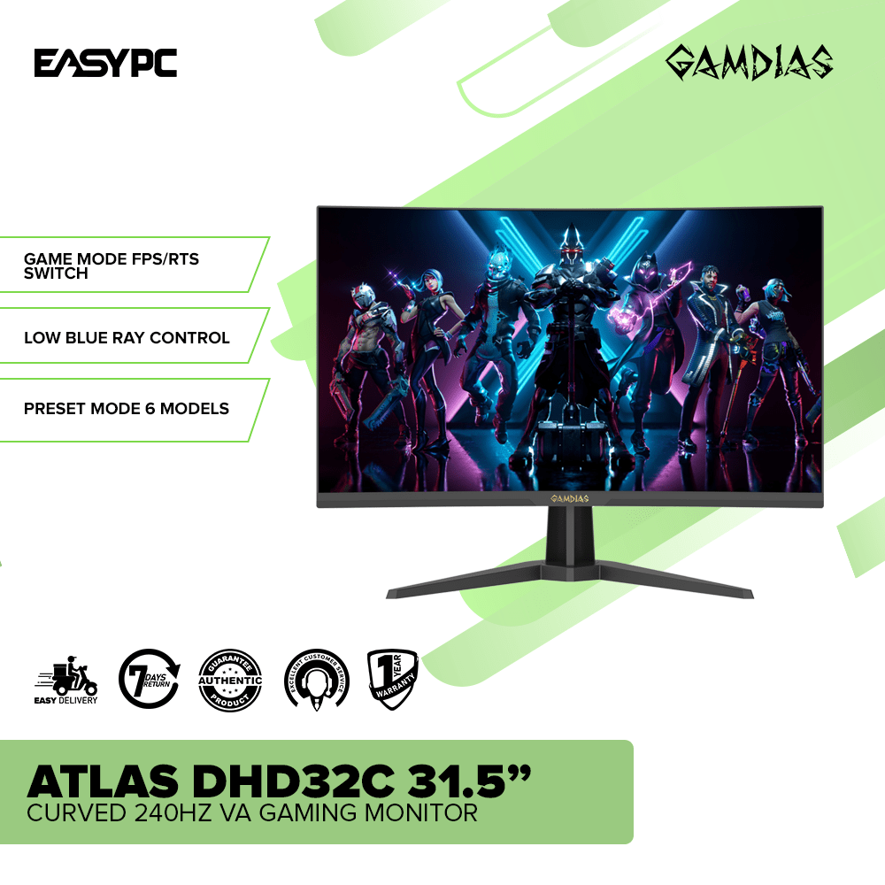 Gamdias Monitor Atlas DHD32C "31.5 Curved 240hz VA Gaming Monitor – EasyPC