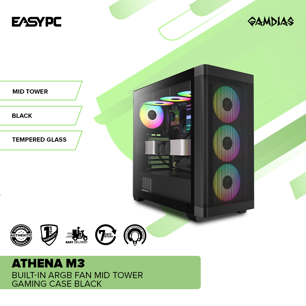 Gamdias Athena M3 ARGB Mid Tower Gaming PC Case White – EasyPC
