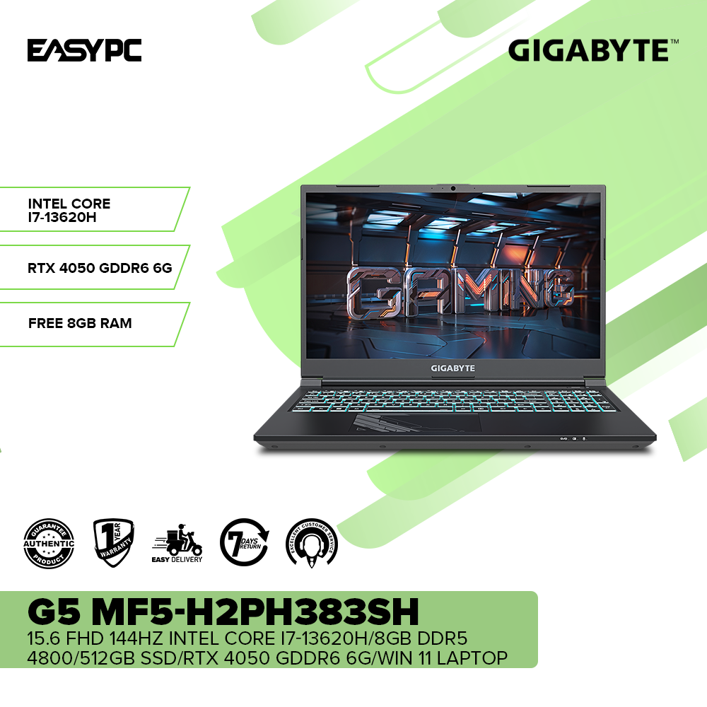 Gigabyte G5 MF5-H2PH383SH 15.6 FHD i7-13620H/8GB DDR5/512GB SSD/RTX 40 ...