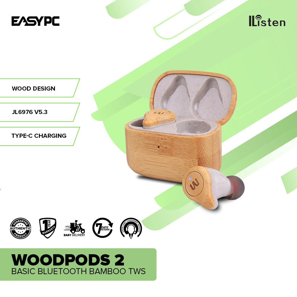 ILISTEN Woodpods 2 Basic Bluetooth Bamboo TWS – EasyPC