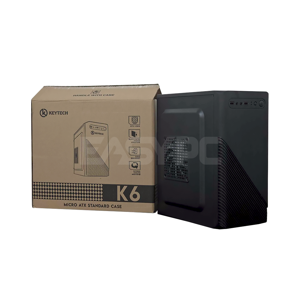 Keytech K6 With Power Supply Micro ATX Gaming PC Case Black – EasyPC
