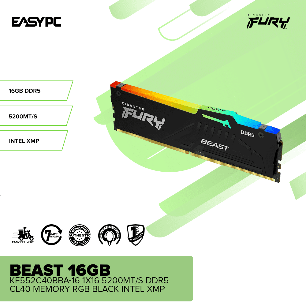 Kingston Fury Beast 16gb KF552C40BBA-16 1x16 5200MT/s Ddr5 CL40 Memory – EasyPC
