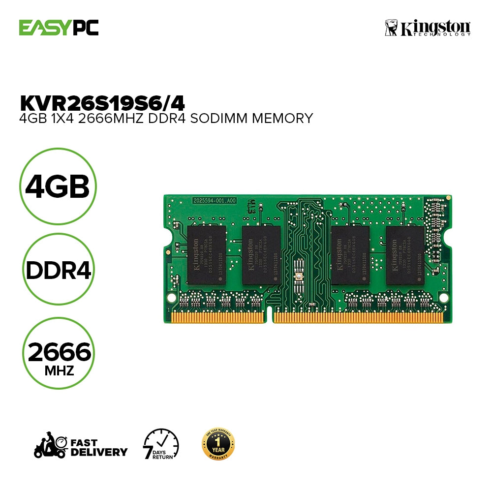 Kingston KVR26S19S6/4 4GB 1x4 2666MHz DDR4 Sodimm Memory RAM – EasyPC