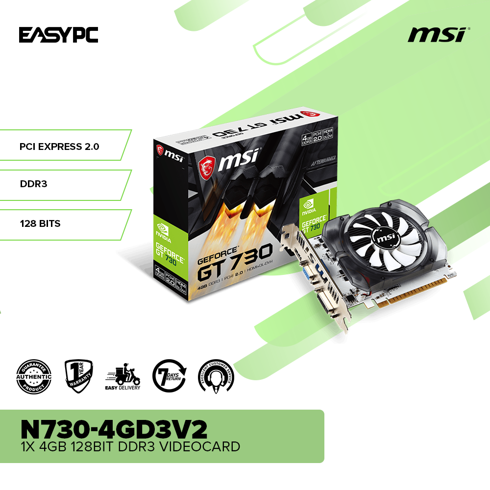 MSI NVIDIA GeForce N730-4GD3V2 1x 4gb 128bit Ddr3 Videocard – EasyPC