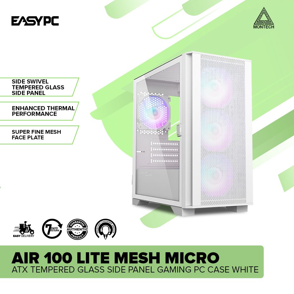 Montech Air 100 Lite Mesh Micro ATX Tempered Glass Side Panel Gaming P ...