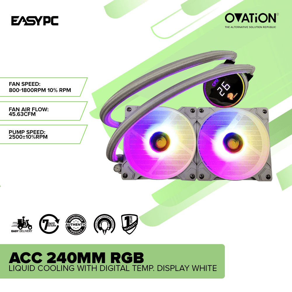 Ovation ACC 240mm Liquid Cooling RGB with Digital Temp. Display White ...