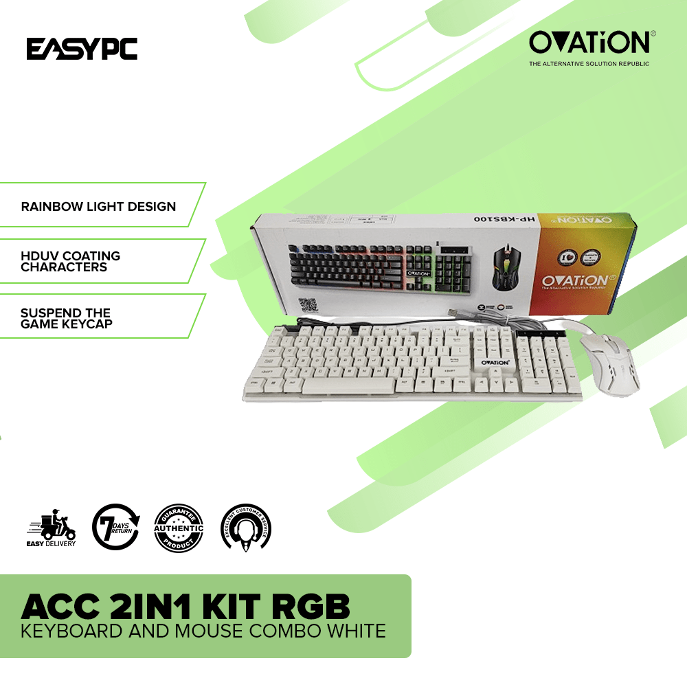 Ovation ACC 2in1 Kit RGB Keyboard and Mouse Combo White – EasyPC