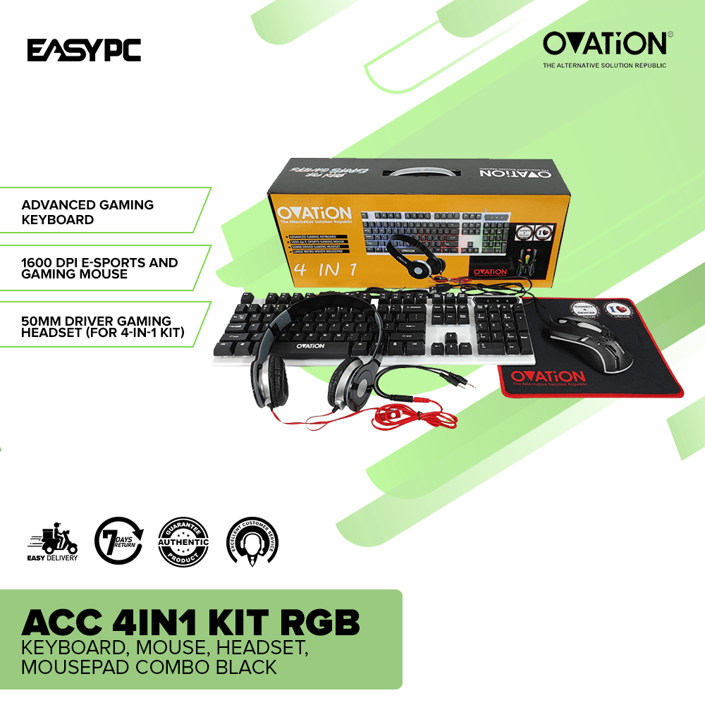 Ovation ACC 4in1 Kit RGB Keyboard,Mouse,Headset,Mousepad Combo Black ...