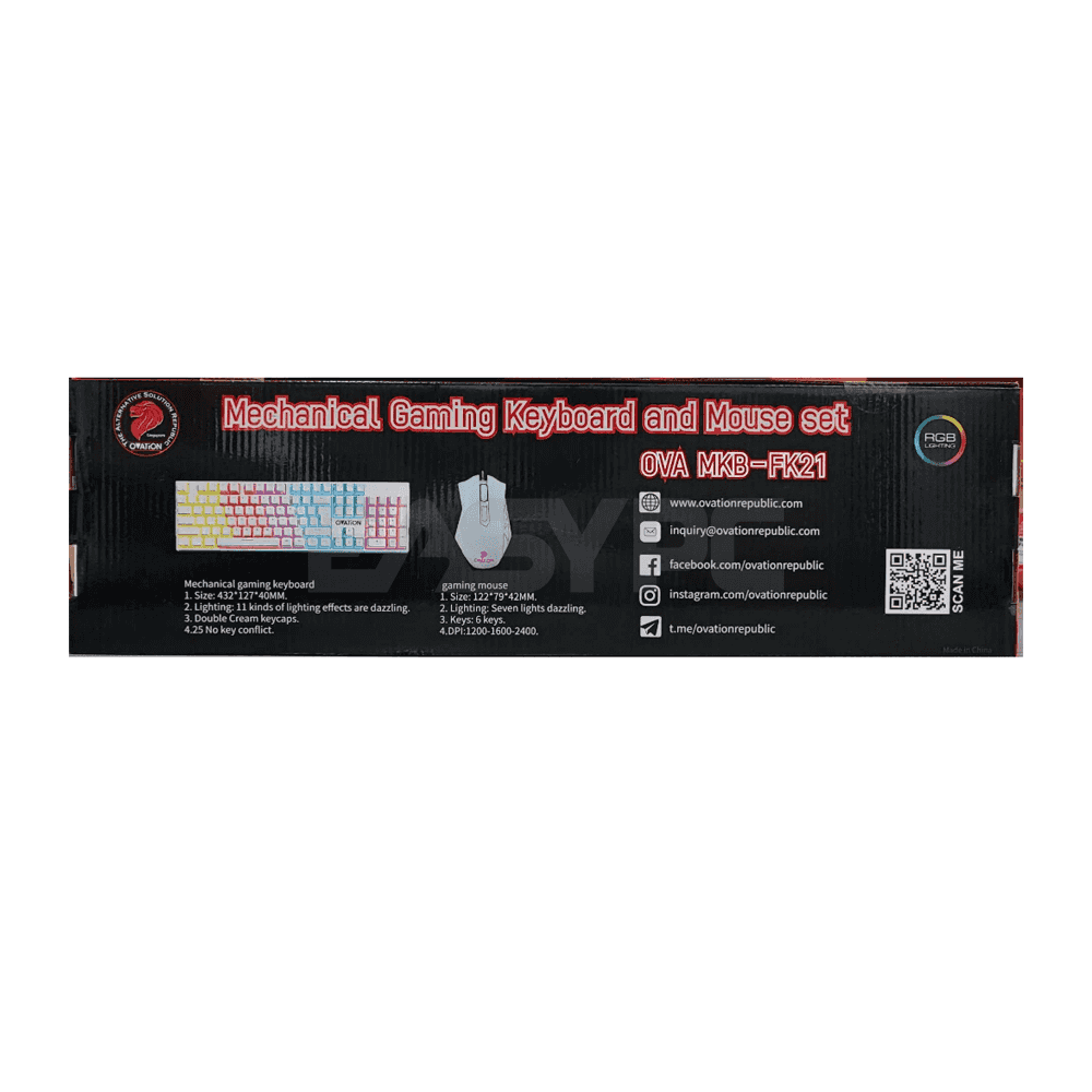 Ovation BTS KF 2in1 RGB Mechanical Keyboard and Mouse white – EasyPC