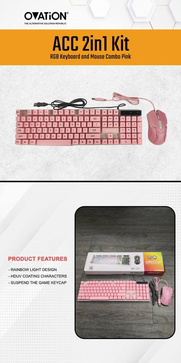 Ovation ACC 2in1 Kit RGB Keyboard and Mouse Combo Pink – EasyPC