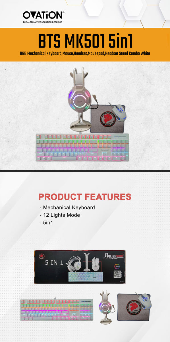 Ovation BTS MK501 5in1 RGB Mechanical Keyboard,Mouse,Headset,Mousepad ...