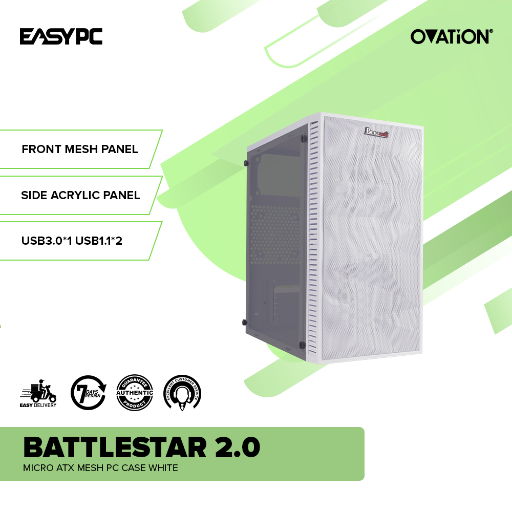 Ovation BattleStar 2.0 Micro ATX mesh PC Case White – EasyPC