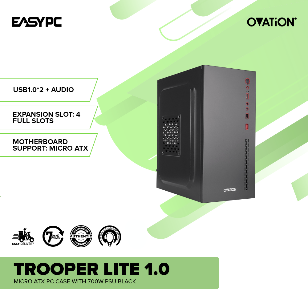 Ovation Trooper Lite 1.0 Micro ATX PC Case with 700w PSU Black – EasyPC